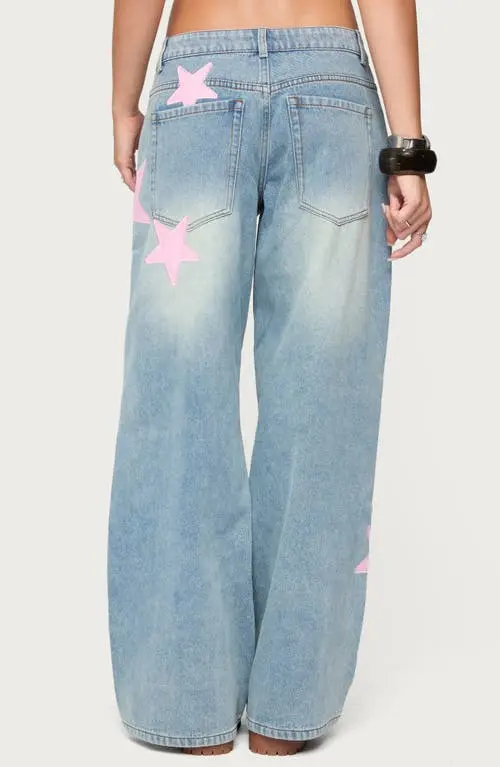 EDIKTED Star Embellished Wide Leg Jeans - Light-blue