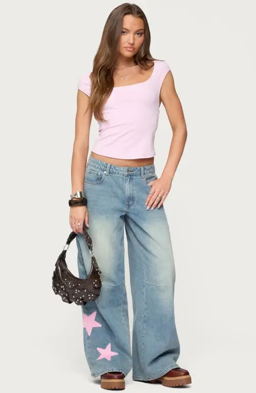 EDIKTED Star Embellished Wide Leg Jeans - Light-blue