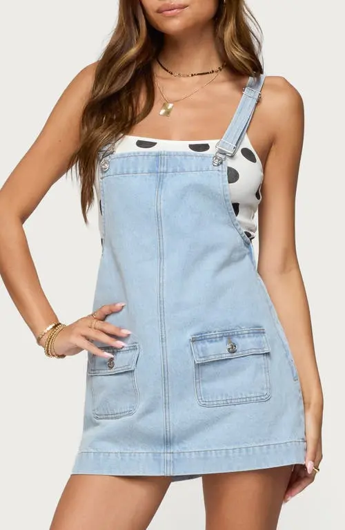 EDIKTED Denim Overall Mini Dress - Light-blue