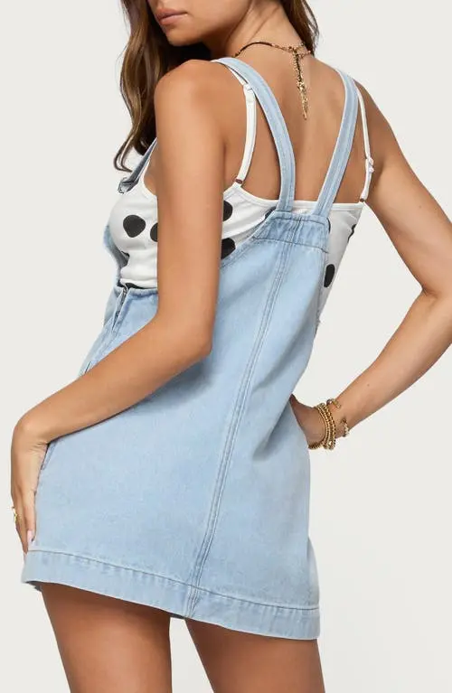 EDIKTED Denim Overall Mini Dress - Light-blue