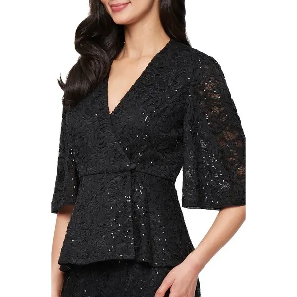Alex Evenings Sequin Lace Wrap Top