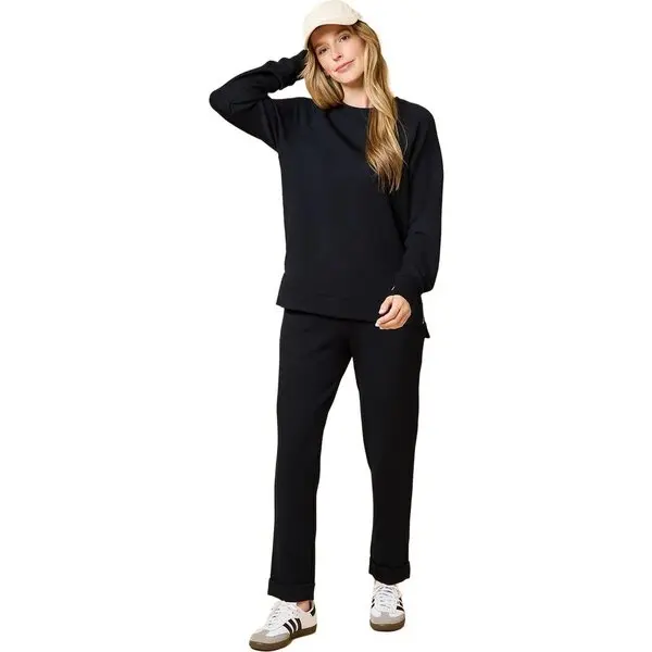 SOFTIES Athleisure Crewneck Tunic And Cropped Pant Set - Black