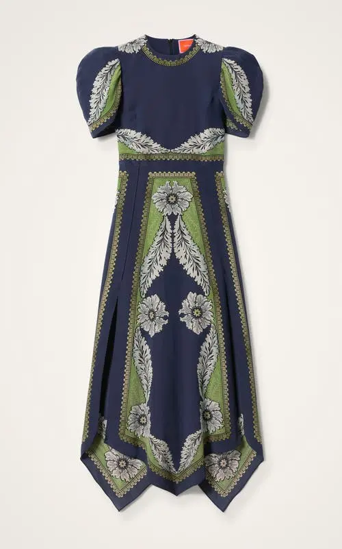 La DoubleJ Cherie Scarf Placée Silk Dress - Bounty Placée Navy