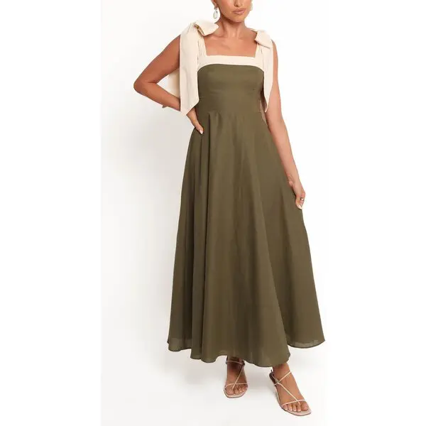 PETAL & PUP Cotton And Linen Maxi Dress With Bow Straps