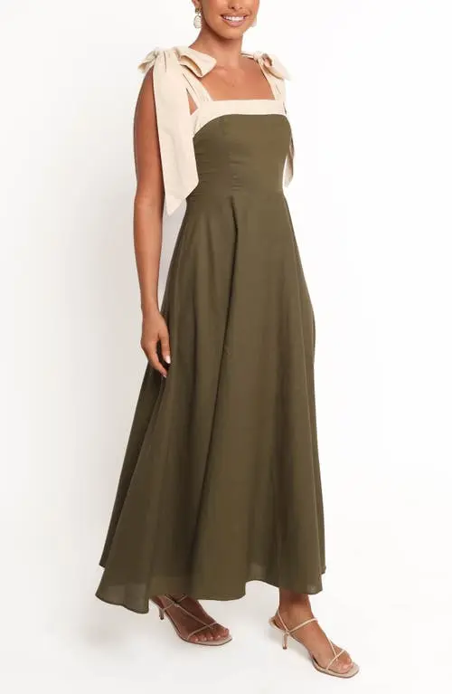 PETAL & PUP Cotton And Linen Maxi Dress With Bow Straps