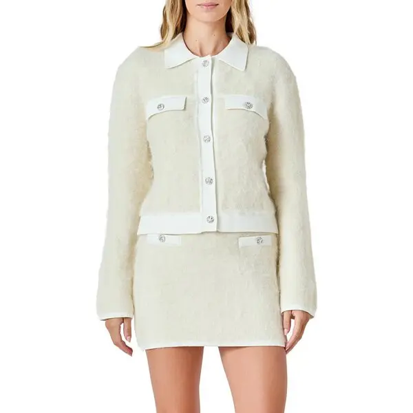 Endless Rose Embellished Knit Jacket - Cream