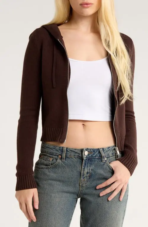 PACSUN Skylar Front Zip Sweater Hoodie - Brown