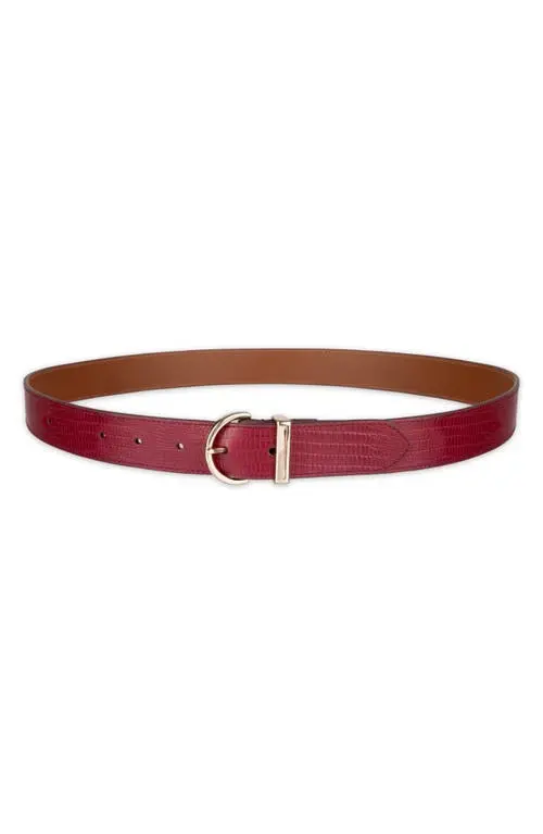 Cole Haan Lizard Embossed Leather Belt - Burgundy