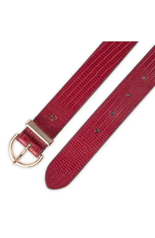 Cole Haan Lizard Embossed Leather Belt - Burgundy