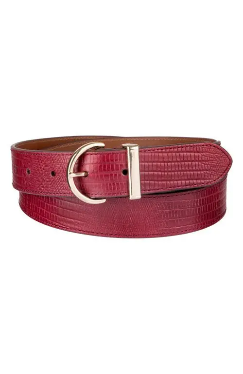 Cole Haan Lizard Embossed Leather Belt - Burgundy