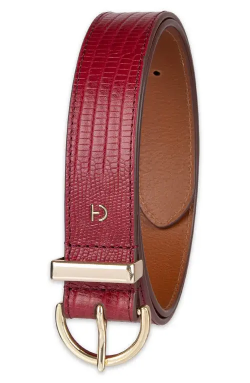 Cole Haan Lizard Embossed Leather Belt - Burgundy