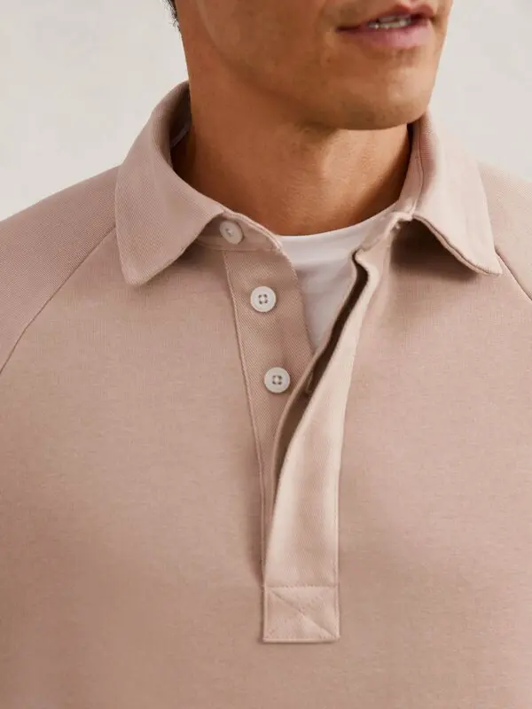 REISS Costello Cotton-blend Fleece-back Polo Shirt - Pink