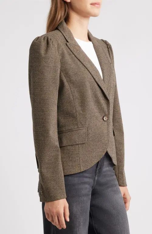 Wit & Wisdom Puff Shoulder Herringbone Blazer