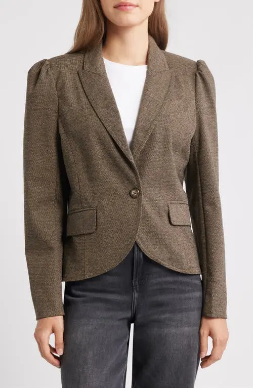 Wit & Wisdom Puff Shoulder Herringbone Blazer