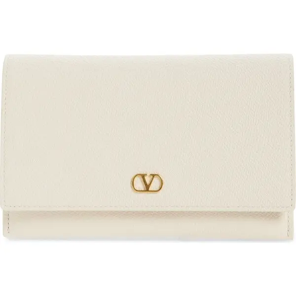 Valentino Garavani Vlogo Signature Leather Wallet On A Chain - Light Ivory