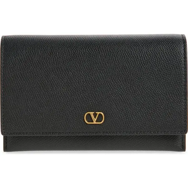 Valentino Garavani Vlogo Signature Leather Wallet On A Chain - Nero
