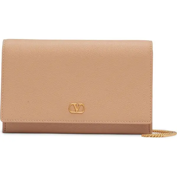 Valentino Garavani Vlogo Signature Leather Wallet On A Chain - Rose Sand