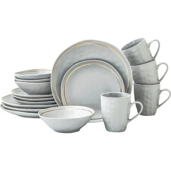 STONE + LAIN Clara Porcelain 16-piece Dinnerware Set - Gray