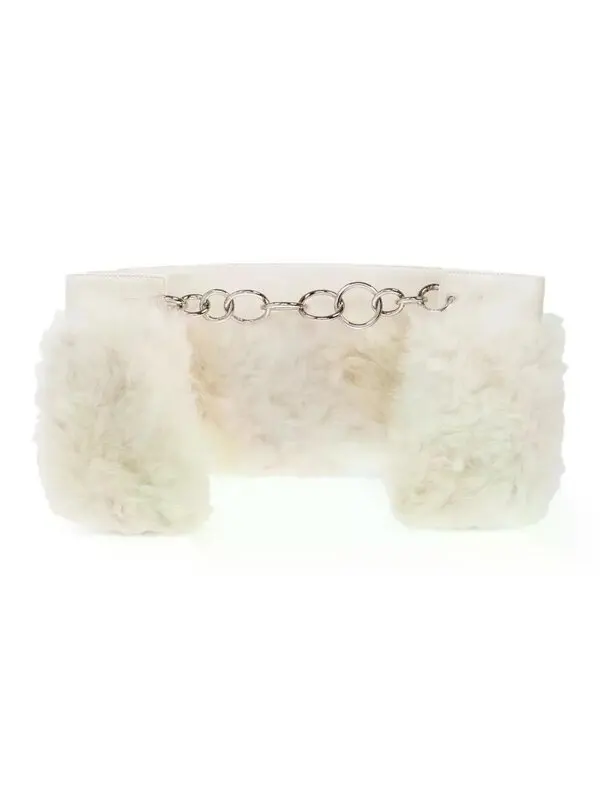 JIL SANDER Fur Trim Chain Scarf - Neutrals