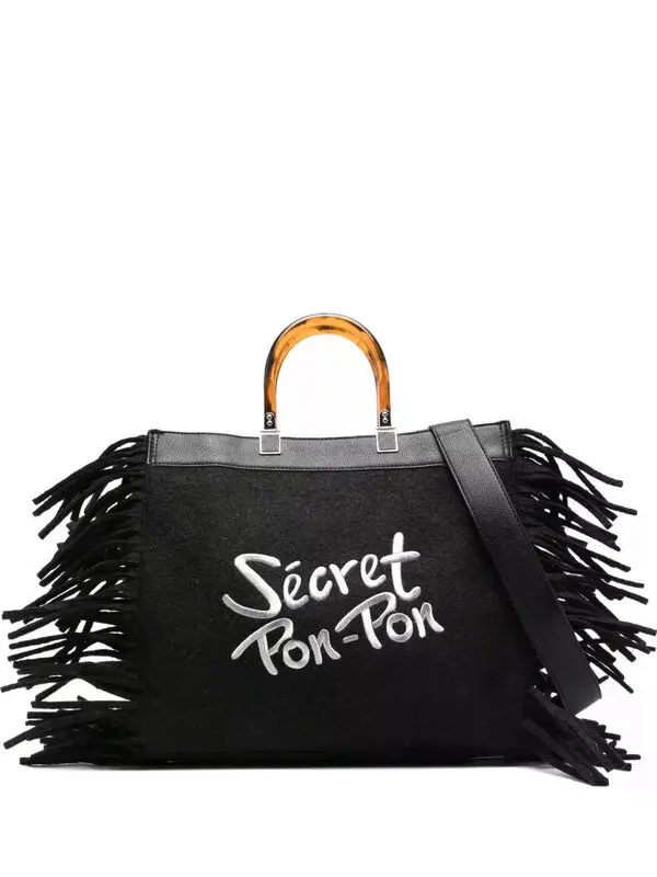 SECRET PON-PON Fringed Top-handles Shoulder Bag - Black