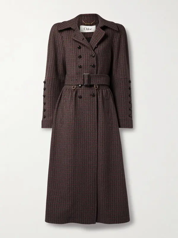Chloé Double-breasted Belted Checked Wool-blend Coat