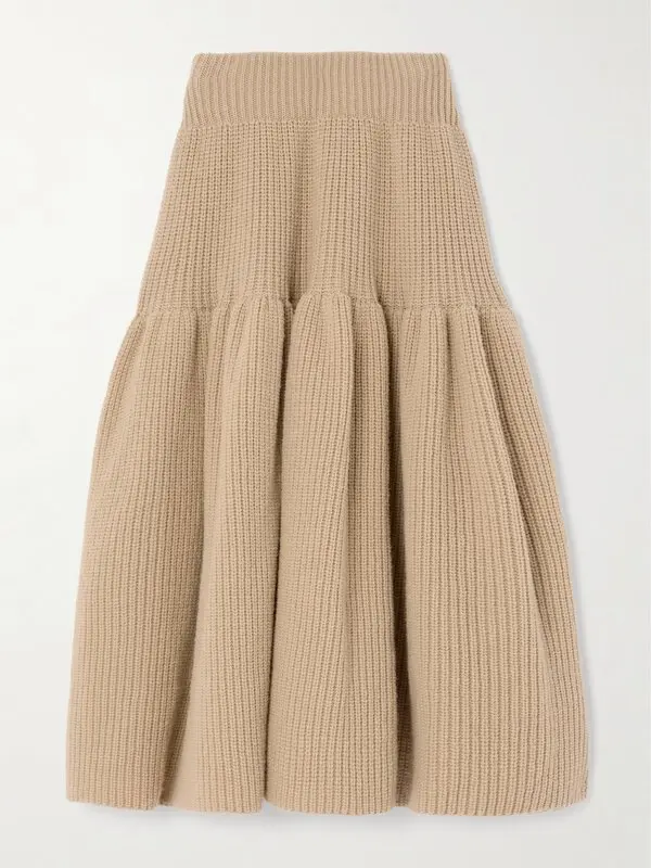 Dries Van Noten Tiered Ribbed Wool Midi Skirt