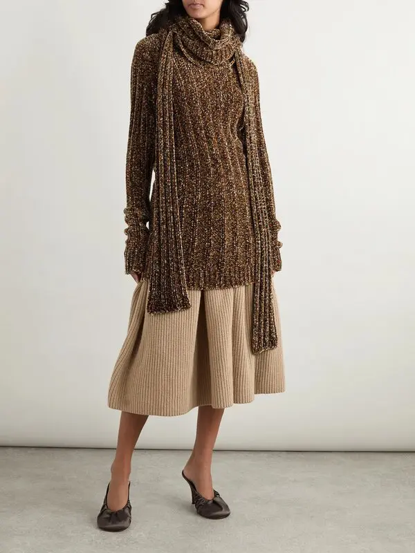 Dries Van Noten Tiered Ribbed Wool Midi Skirt