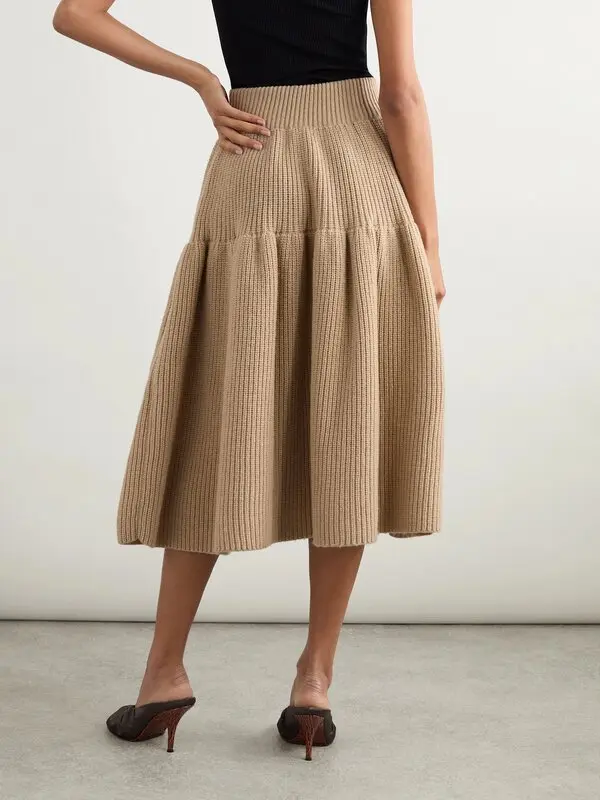 Dries Van Noten Tiered Ribbed Wool Midi Skirt