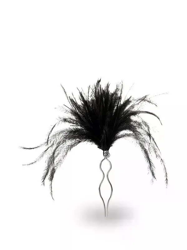 MAISON MICHEL Olivia Feather Embellished Hair Clip - Black