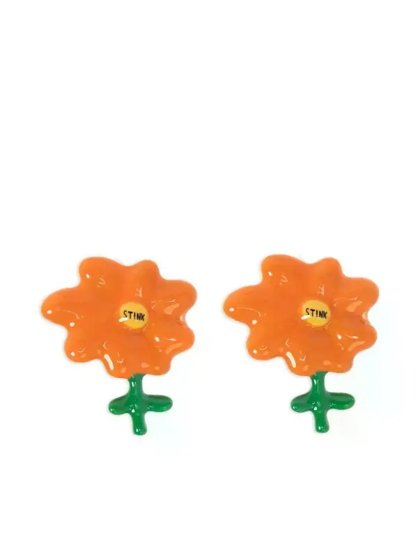 Marc Jacobs X David Shrigley Joy Flower Stud Earrings - Orange