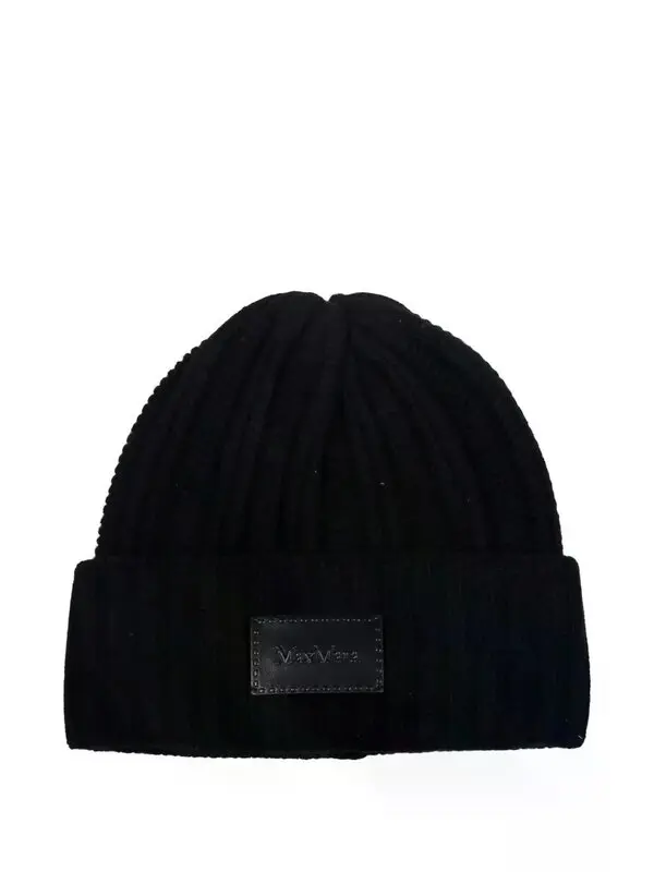 Max Mara Ribbed Logo-patch Beanie - Black
