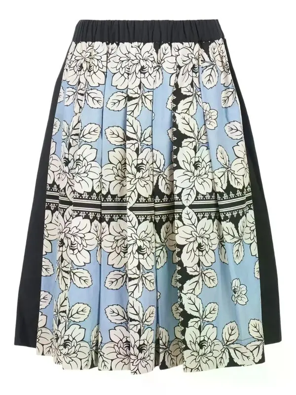 Biyan Floral Pleated Midi Skirt - Blue