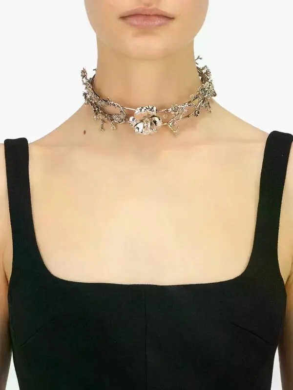 Blumarine Floral Motif Choker Necklace - Grey