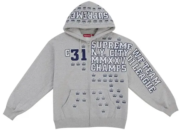 Supreme League Champs Zip Up Hooded Sweatshirt - Grey