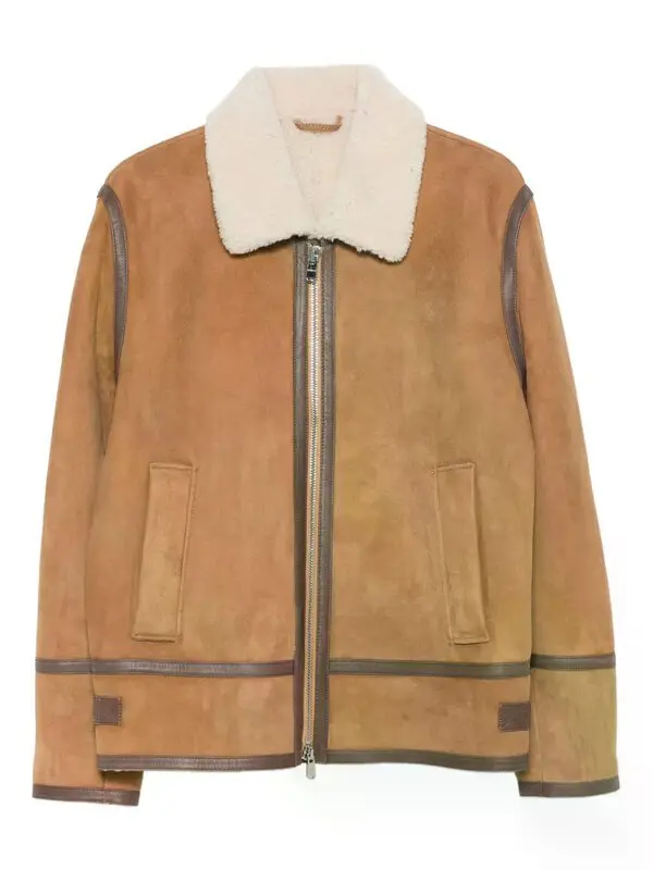DONDUP Zip-up Shearling Collar Leather Jacket