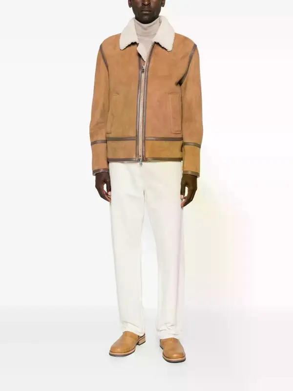 DONDUP Zip-up Shearling Collar Leather Jacket