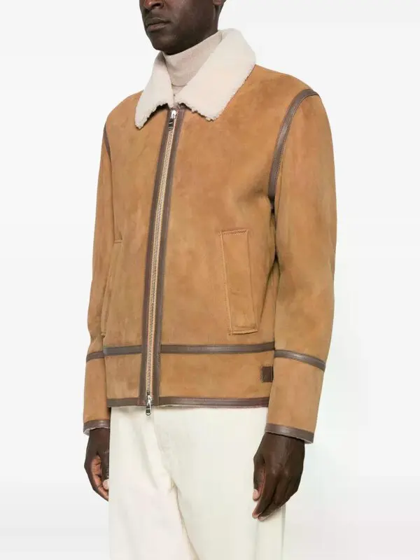 DONDUP Zip-up Shearling Collar Leather Jacket