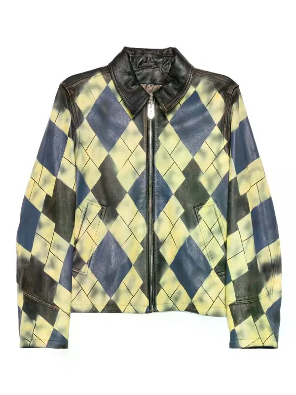MASU Checked Leather Jacket - Yellow