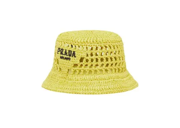 Prada Raffia Bucket Hat - Citron Green
