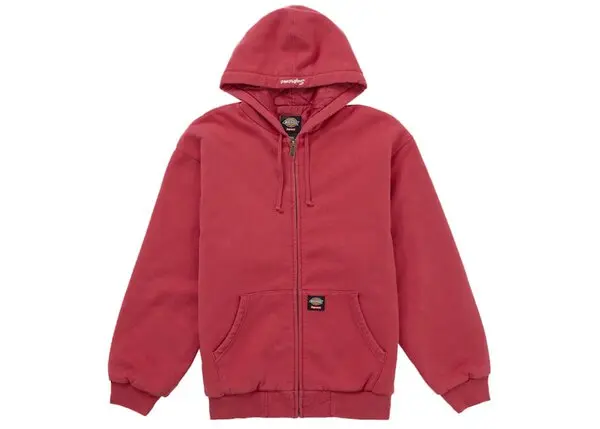 Supreme Dickies Quilted Lined Zip Up Hooded Sweatshirt - Red
