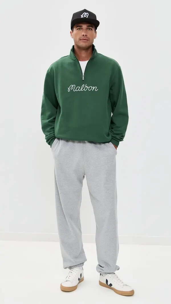 MALBON Collegiate Quarter-zip Sweatshirt - Forest