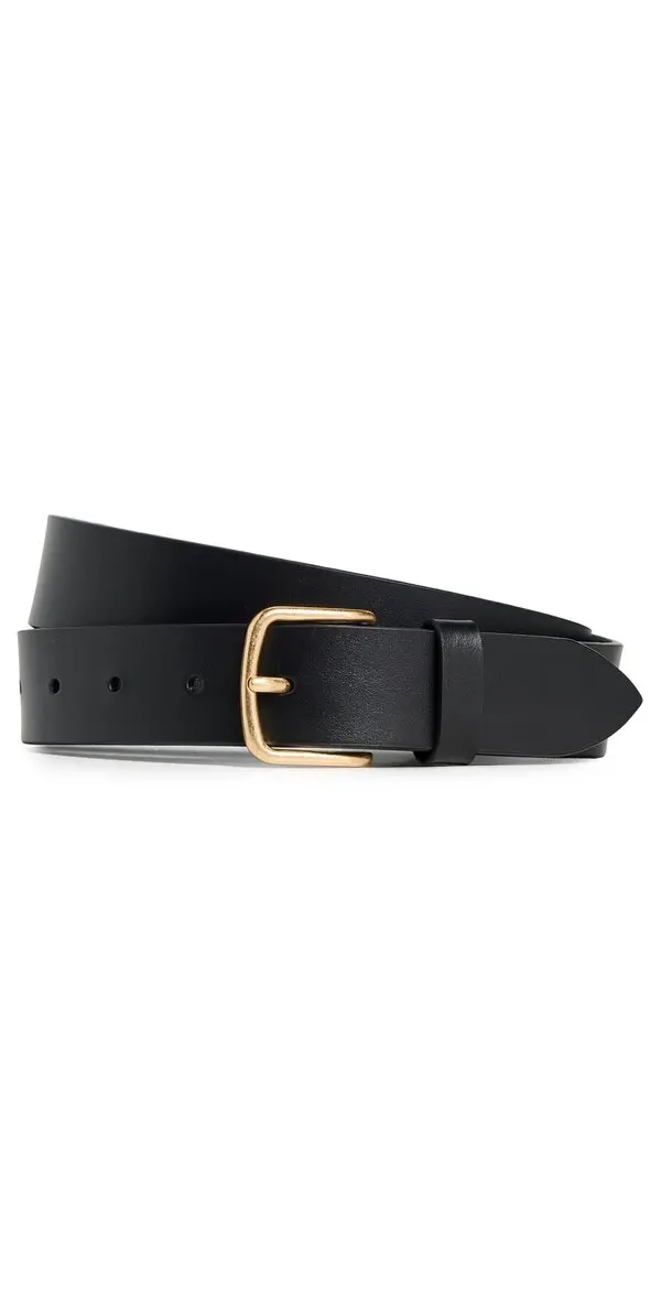 Vince Leather Flat Belt With Gold-tone Buckle - Black
