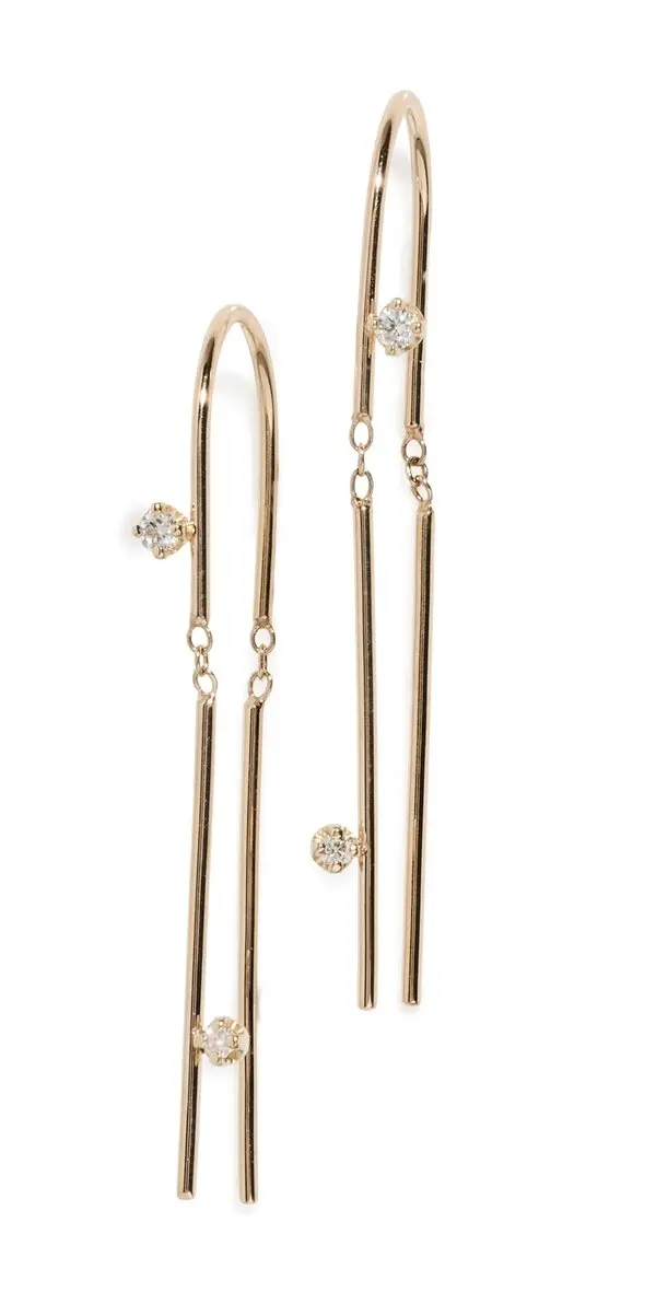 Zoe Chicco 14k Gold Thread Thru Diamond Earrings - 14k Yellow Gold