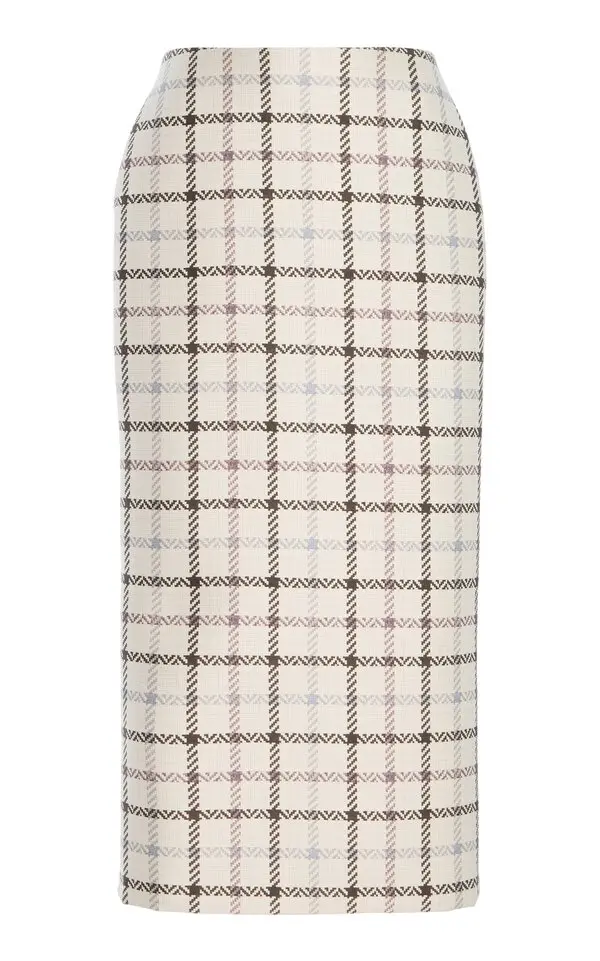 Brandon Maxwell The Mercer Bonded Wool-silk Mikado Pencil Midi Skirt - Black,white