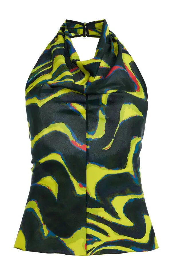 Christopher John Rogers Printed Jersey Cowl-neck Halter Top