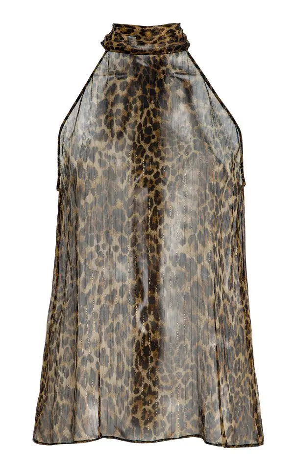 NILI LOTAN Alla Leopard Silk Halter Top