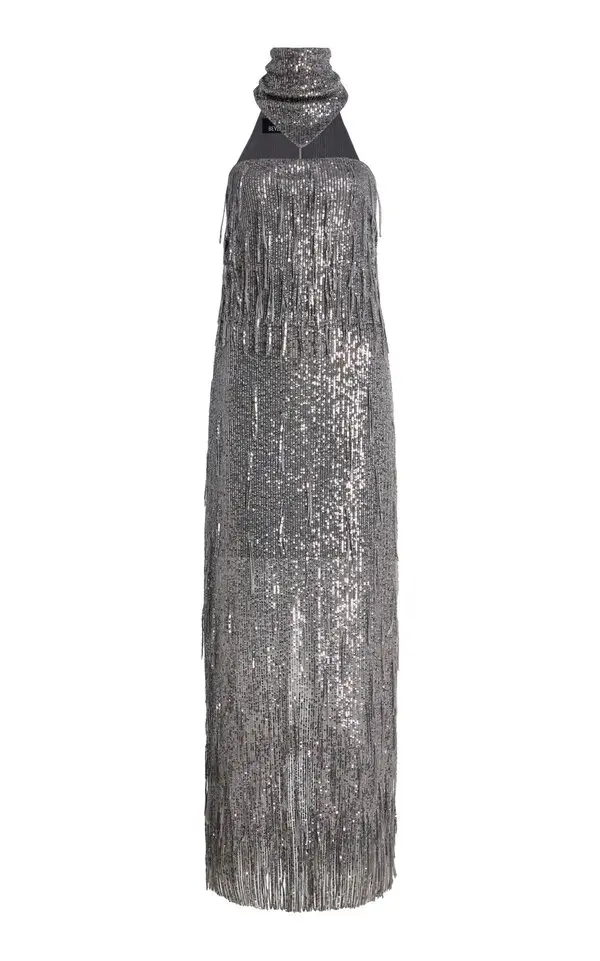 Bevza Sunbeams Fringed Sequined Maxi Dress