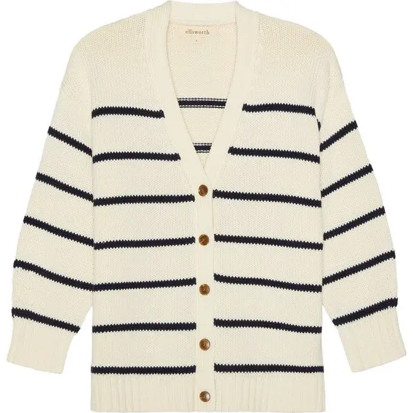ELLSWORTH + IVEY Elizabeth Knit Striped Cardigan - Ivory/blue