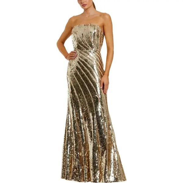 Mac Duggal Sequin Mesh Strapless Trumpet Gown