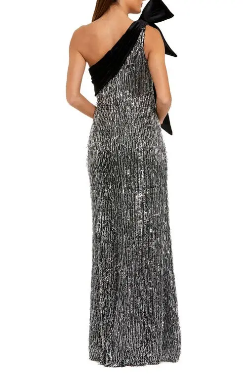 Mac Duggal One-shoulder Sequin Gown With Bow
